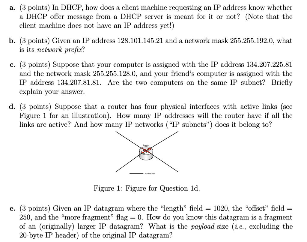 Solved a. (3 points) In DHCP, how does a client machine | Chegg.com