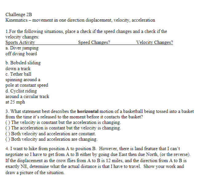 Solved Challenge 2 B Kinematics - movement in one direction | Chegg.com