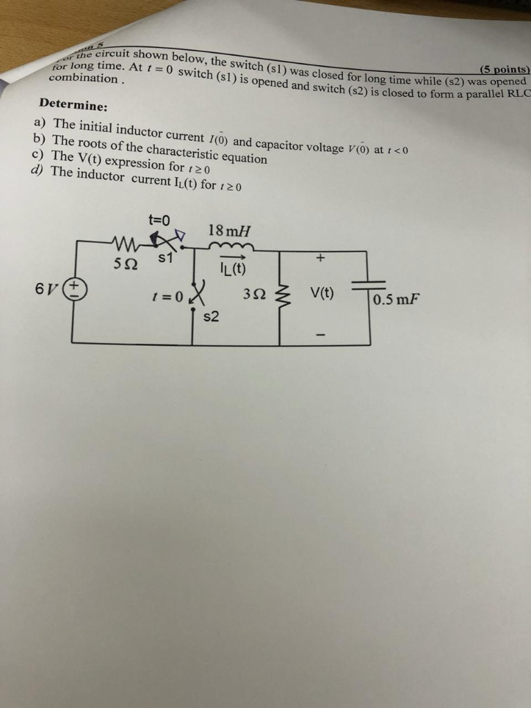 Solved he circuit shown below, the switch (s1) was closed | Chegg.com