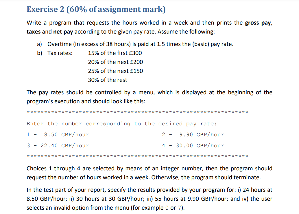 Solved Exercise 2 (60\% of assignment mark) Write a program | Chegg.com