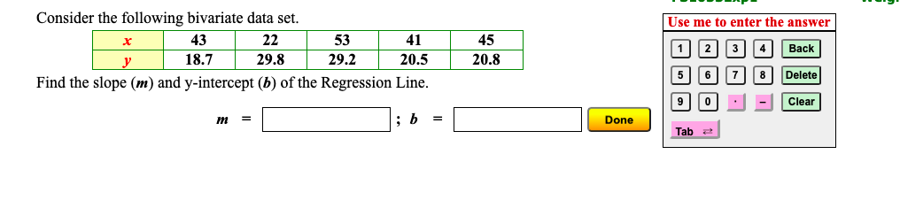 Solved Consider the following bivariate data set. x 43 22 53 | Chegg.com