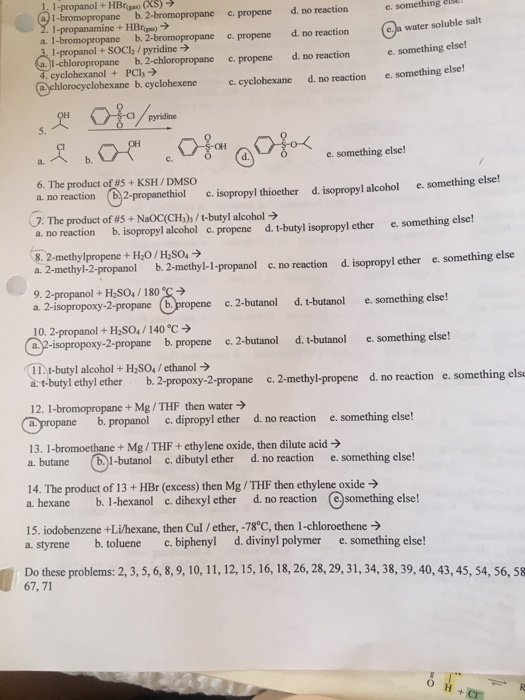 1. 1-propanol+ HBris) (XS) e. something e.a water | Chegg.com