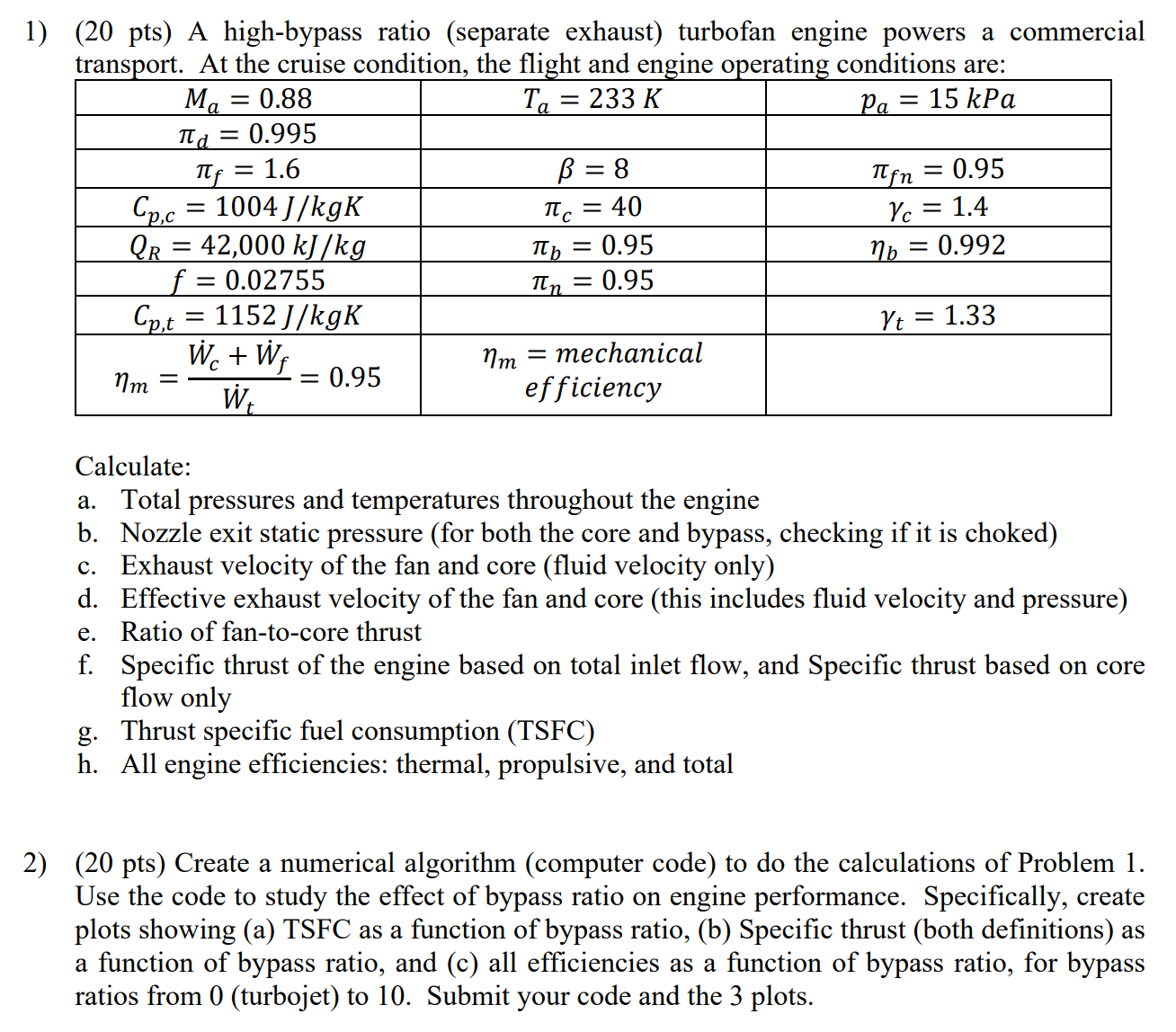 Solved (20 pts) A high-bypass ratio (separate exhaust) | Chegg.com