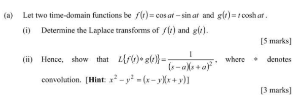 Solved (a) Let two time-domain functions be f(t) = cos at - | Chegg.com