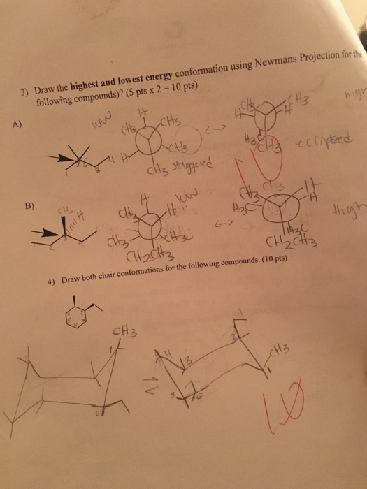 Solved 3) Draw the highest and lowest energy conformation | Chegg.com