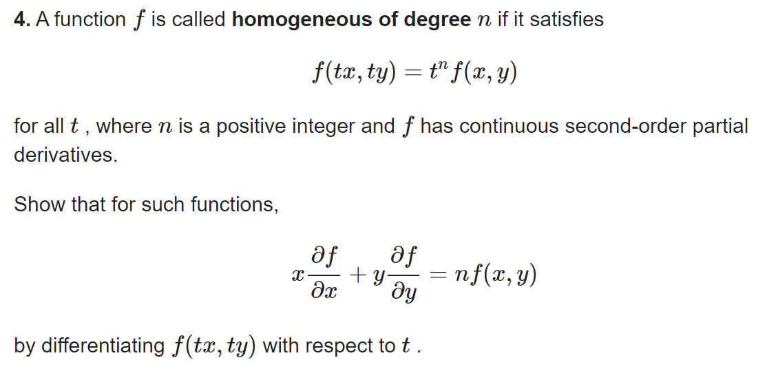 Solved 4. A function f is called homogeneous of degree n if | Chegg.com