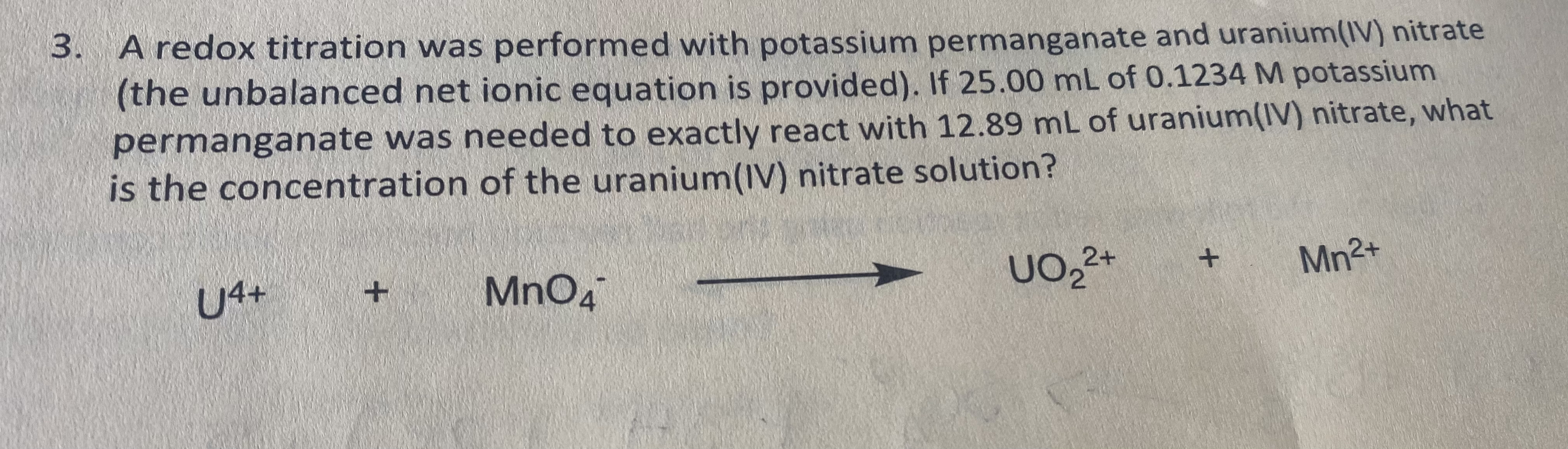 Solved A redox titration was performed with potassium | Chegg.com