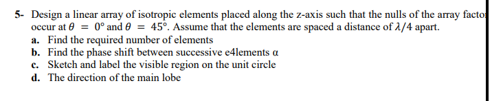 Solved 5- Design a linear array of isotropic elements placed | Chegg.com