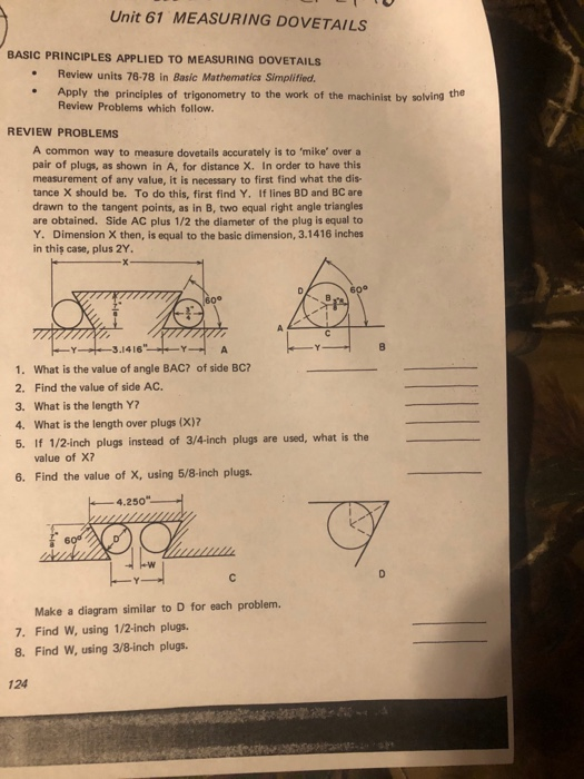 Solved Unit 61 MEASURING DOVETAILS BASIC PRINCIPLES APPLIED | Chegg.com