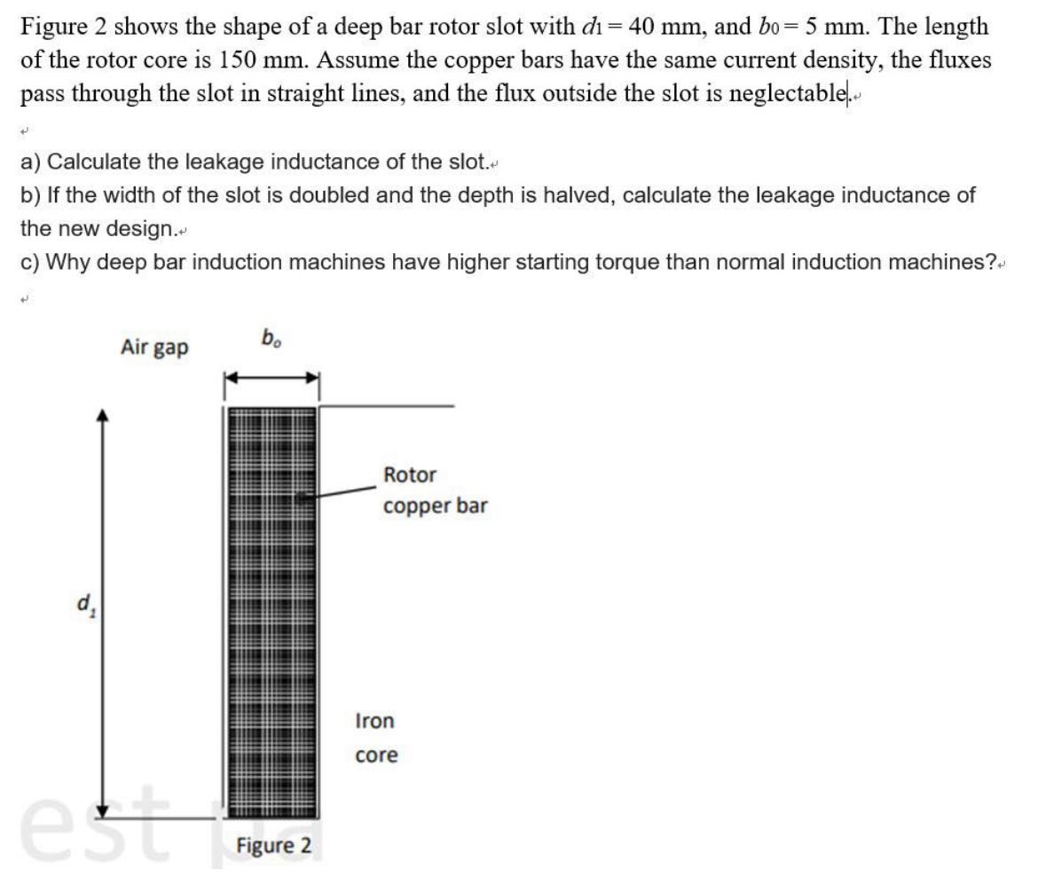 Solved Figure 2 shows the shape of a deep bar rotor slot | Chegg.com