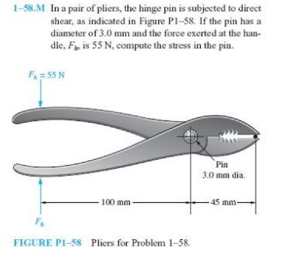 Solved 1-58.M In a pair of pliers, the hinge pin is | Chegg.com