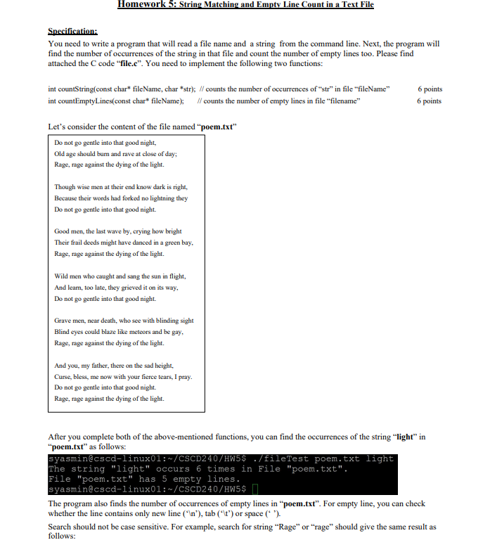 Solved Homework 5: String Matching and Empty Line Count in a | Chegg.com