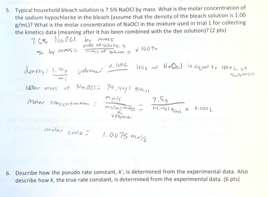 Solved Typical household bleach solution is 7.5%NaOCl by | Chegg.com