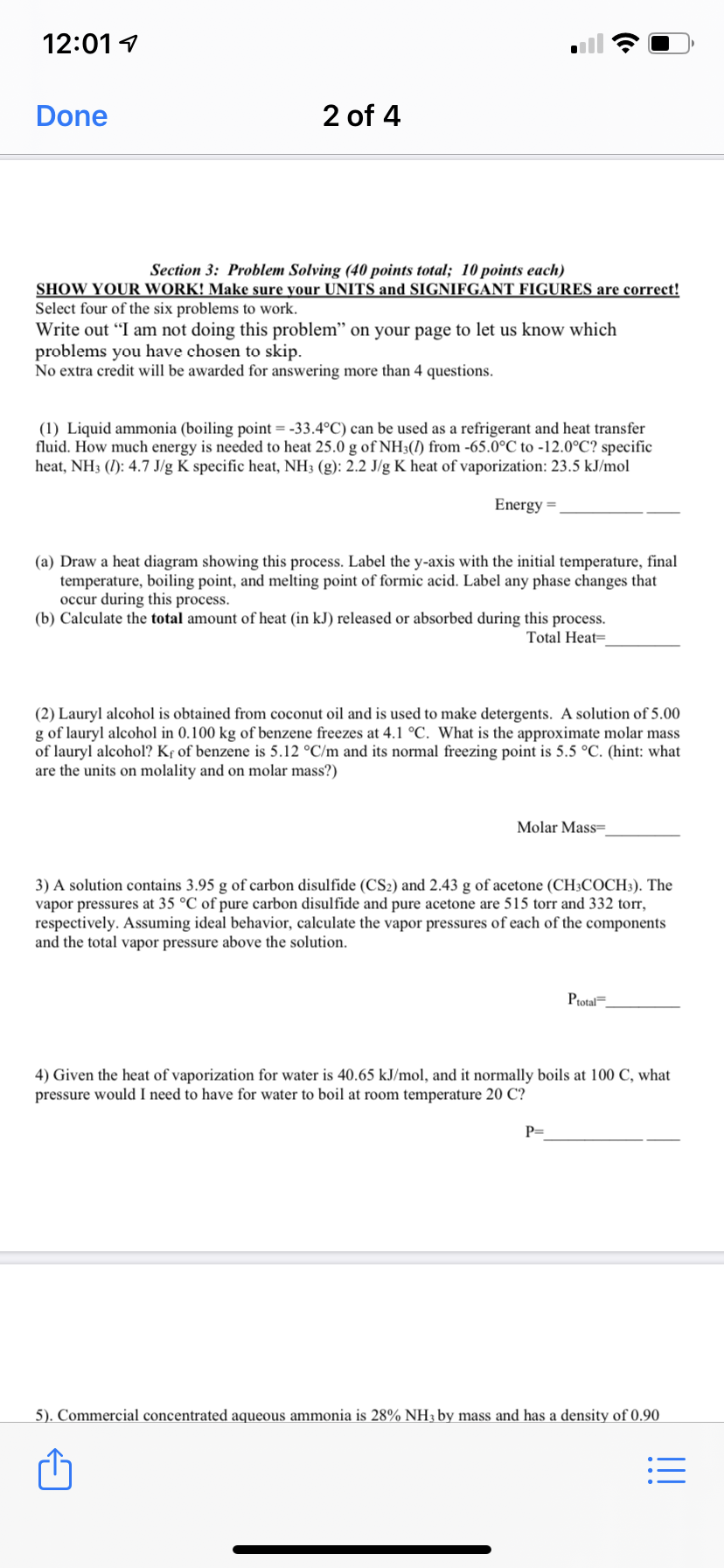Solved 12:01 7 Done 2 of 4 Section 3: Problem Solving (40 | Chegg.com