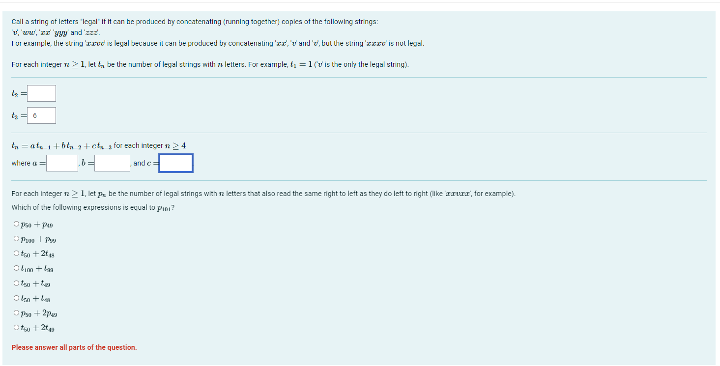 Solved Call a string of letters "legal" if it can be | Chegg.com