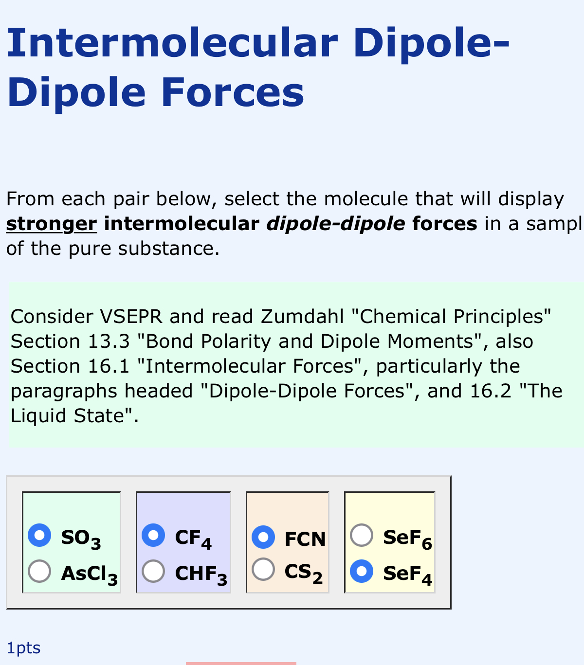 Solved Intermolecular DipoleDipole Forces From each pair | Chegg.com