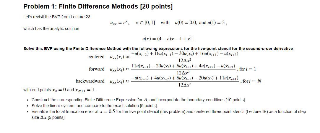 Problem 1: Finite Difference Methods [20 points] | Chegg.com
