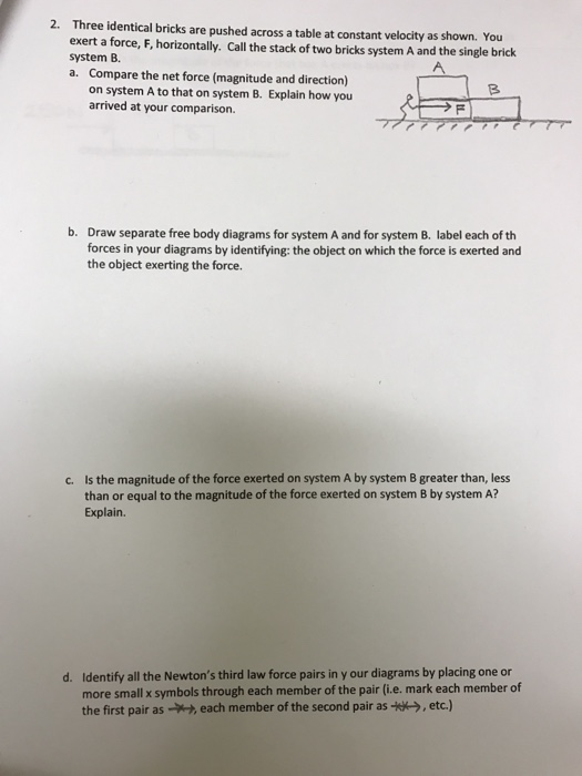 Solved 2. Three identical bricks are pushed across a table | Chegg.com