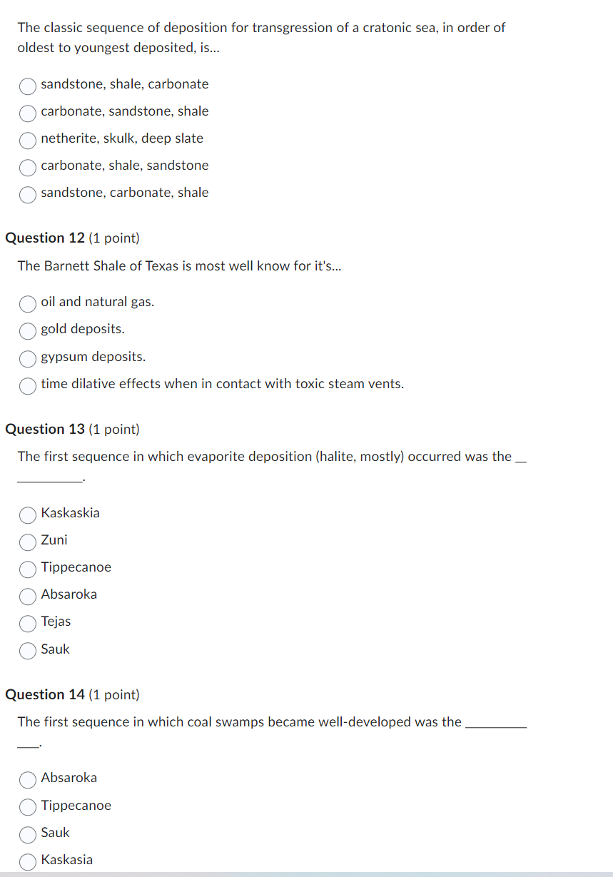 Solved The classic sequence of deposition for transgression | Chegg.com