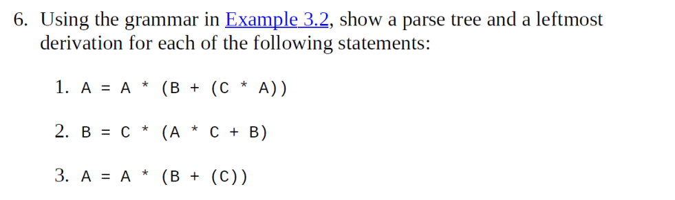 Solved Using the grammar in Example 3.2, show a parse tree | Chegg.com