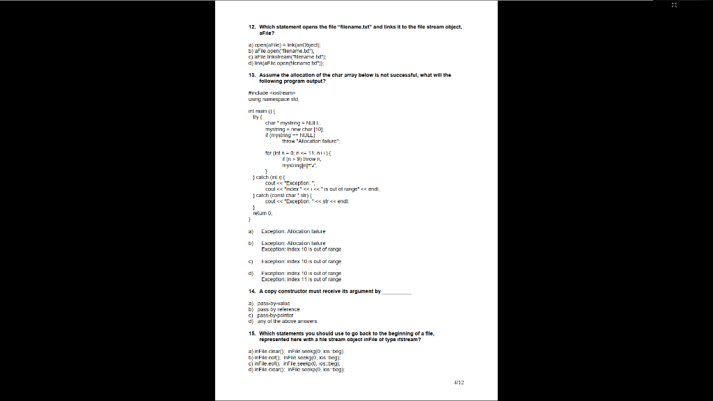 Solved 9 For Operators Overloaded As Non Member Functions
