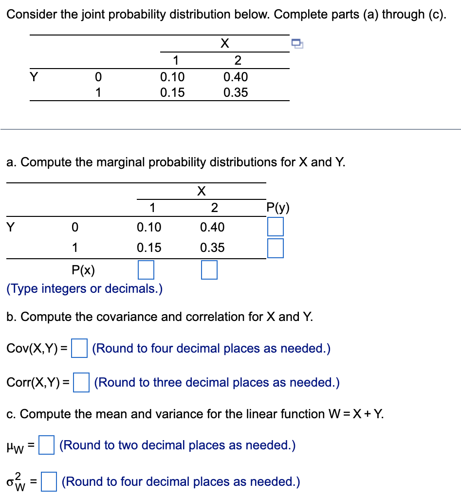 Solved Consider the joint probability distribution below. | Chegg.com