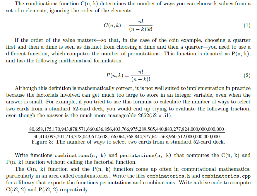 Solved The combinations function C(n, k) determines the | Chegg.com