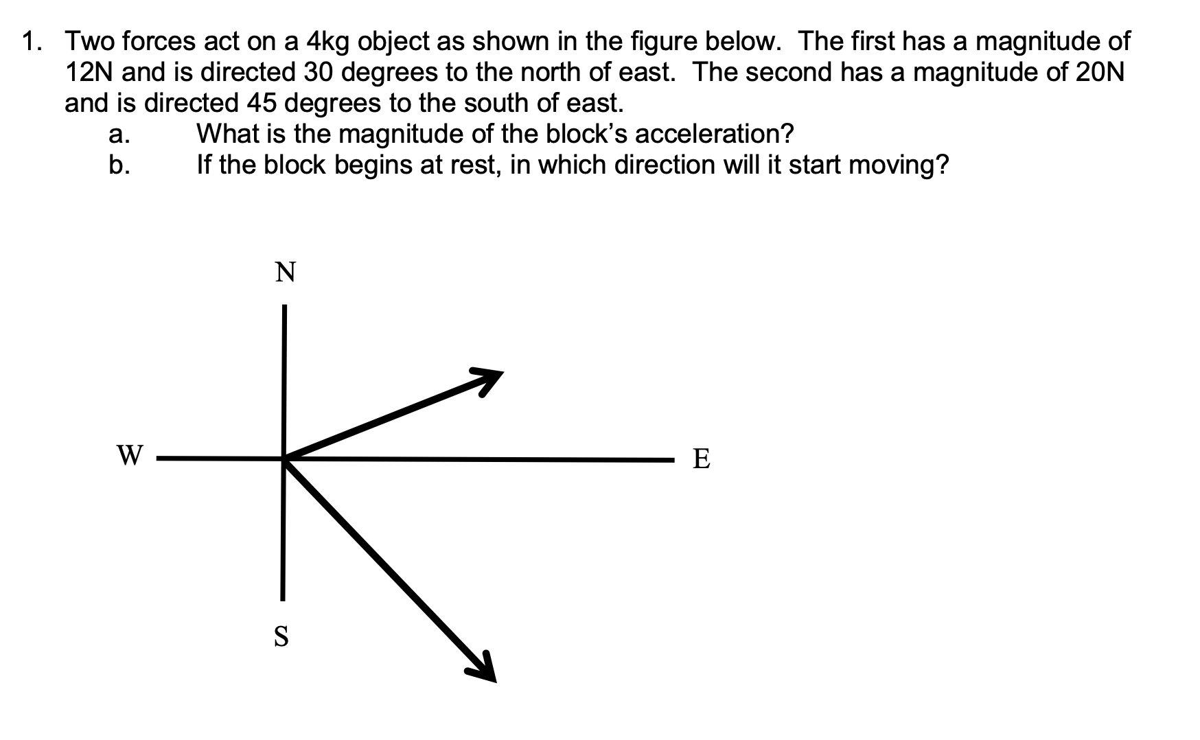Solved Two forces act on a 4 kg object as shown in the | Chegg.com