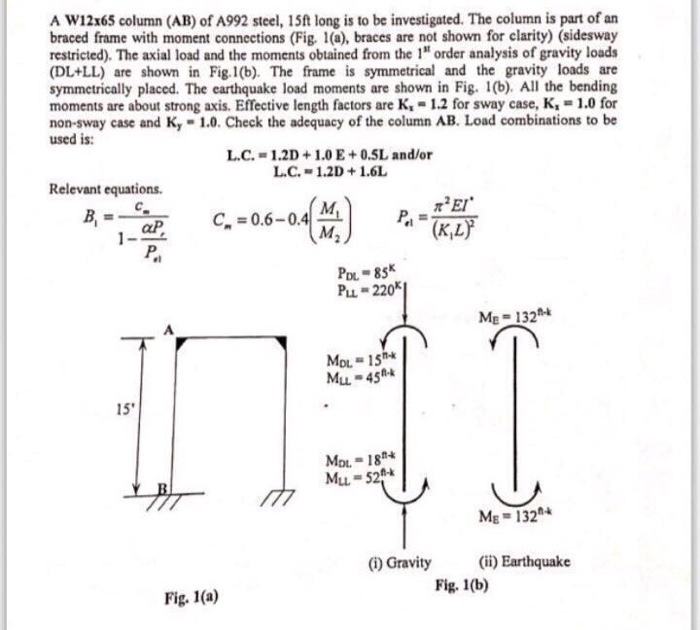 Solved A W12x65 column (AB) of A992 steel, 15ft long is to | Chegg.com