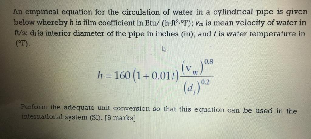 Solved An empirical equation for the circulation of water in | Chegg.com