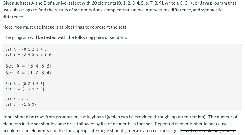 Solved Given subsets A and B of a universal set with 10 | Chegg.com