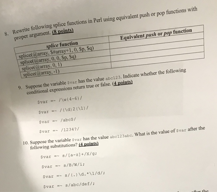 Solved functions in Perl using equivalent push or pop | Chegg.com