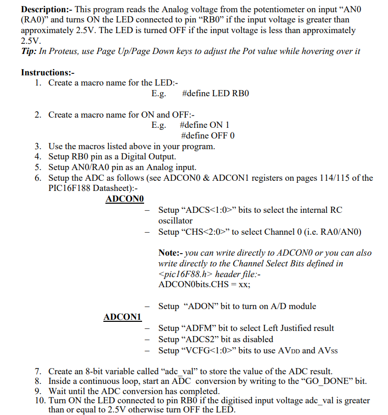 Description:- This program reads the Analog voltage | Chegg.com