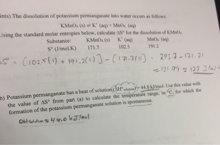 Solved ints) The dissolution of potassium permanganate into | Chegg.com