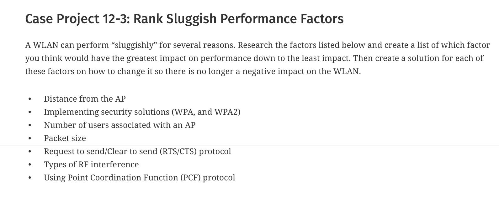 Solved Case Project 12-3: Rank Sluggish Performance Factors | Chegg.com