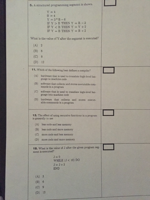 Solved 5. A structured programming segment is shown. F Y > B | Chegg.com