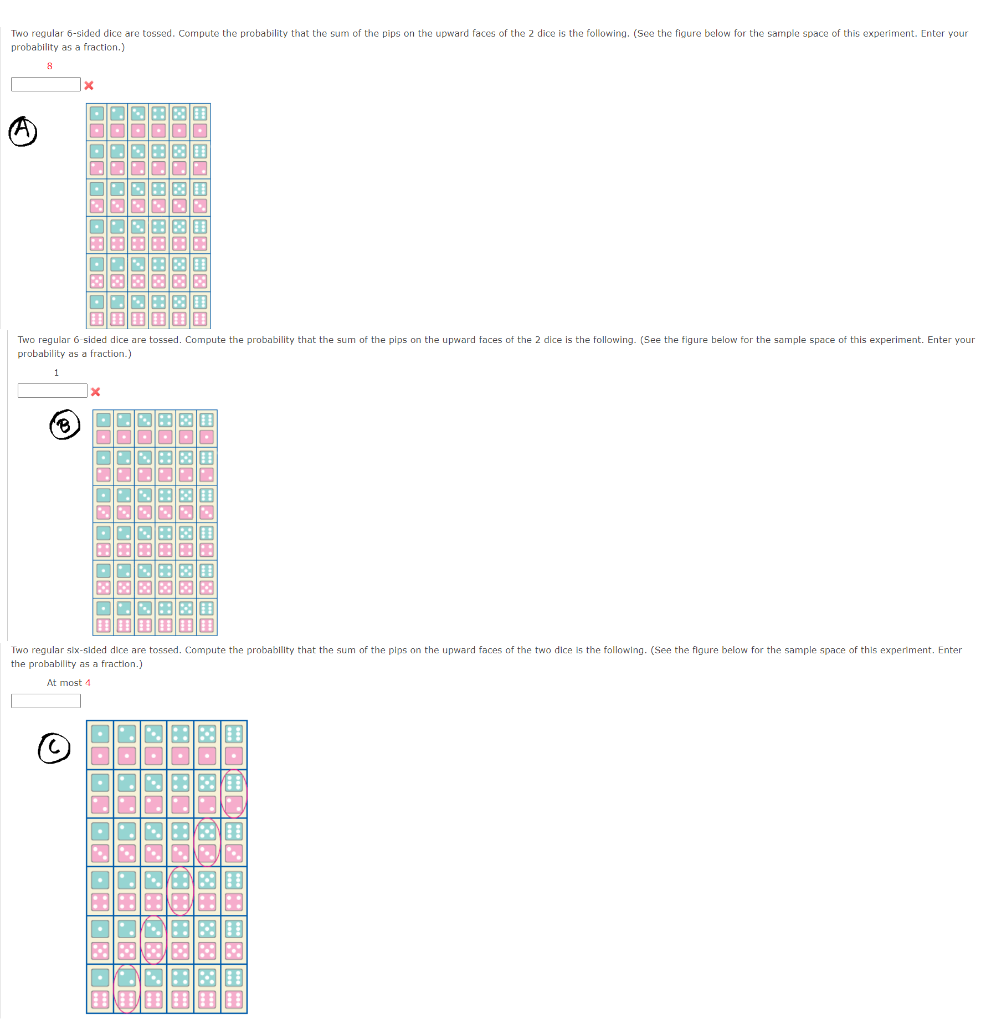 Solved Two regular six-sided dice are tossed. Compute the | Chegg.com