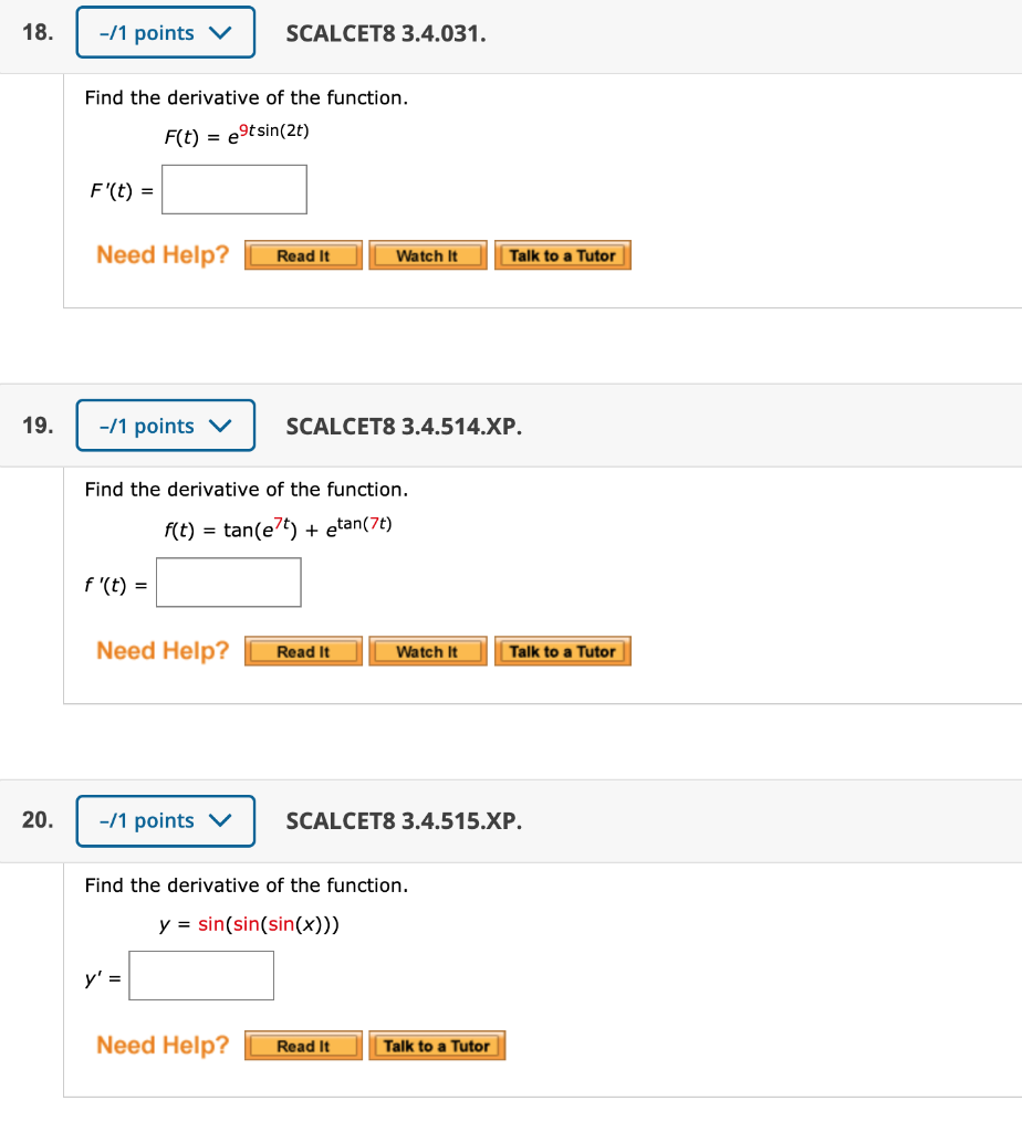 Solved -/1 points v SCALCET8 3.4.031. Find the derivative of | Chegg.com