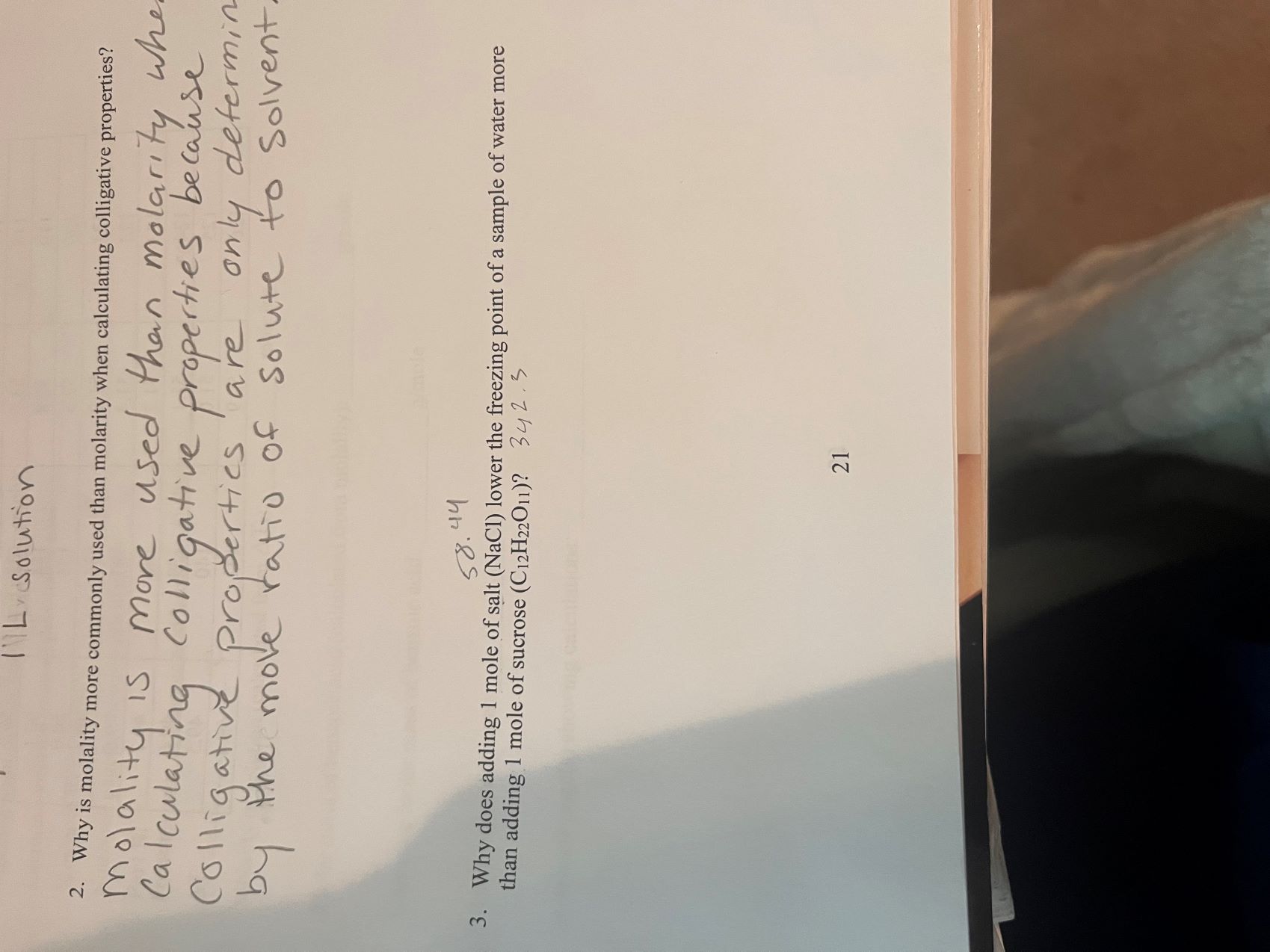 Solved 2 Why Is Molality More Commonly Used Than Molarity
