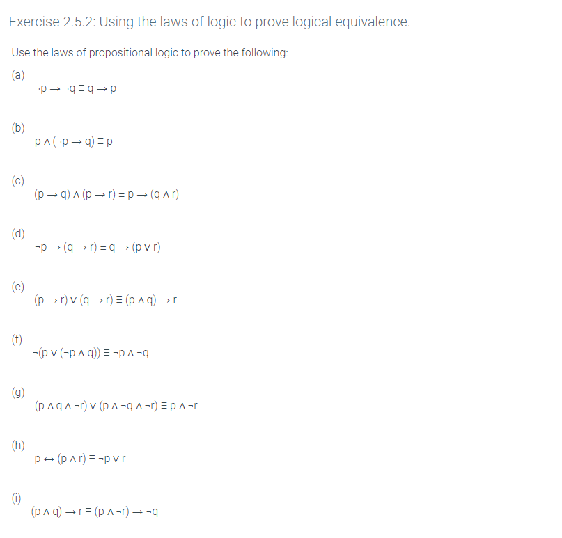 Solved Exercise 2.5.2: Using the laws of logic to prove | Chegg.com