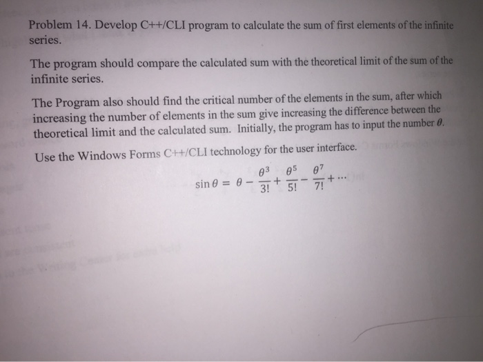 Solved Problem 14. Develop C++/CLI program to calculate the | Chegg.com