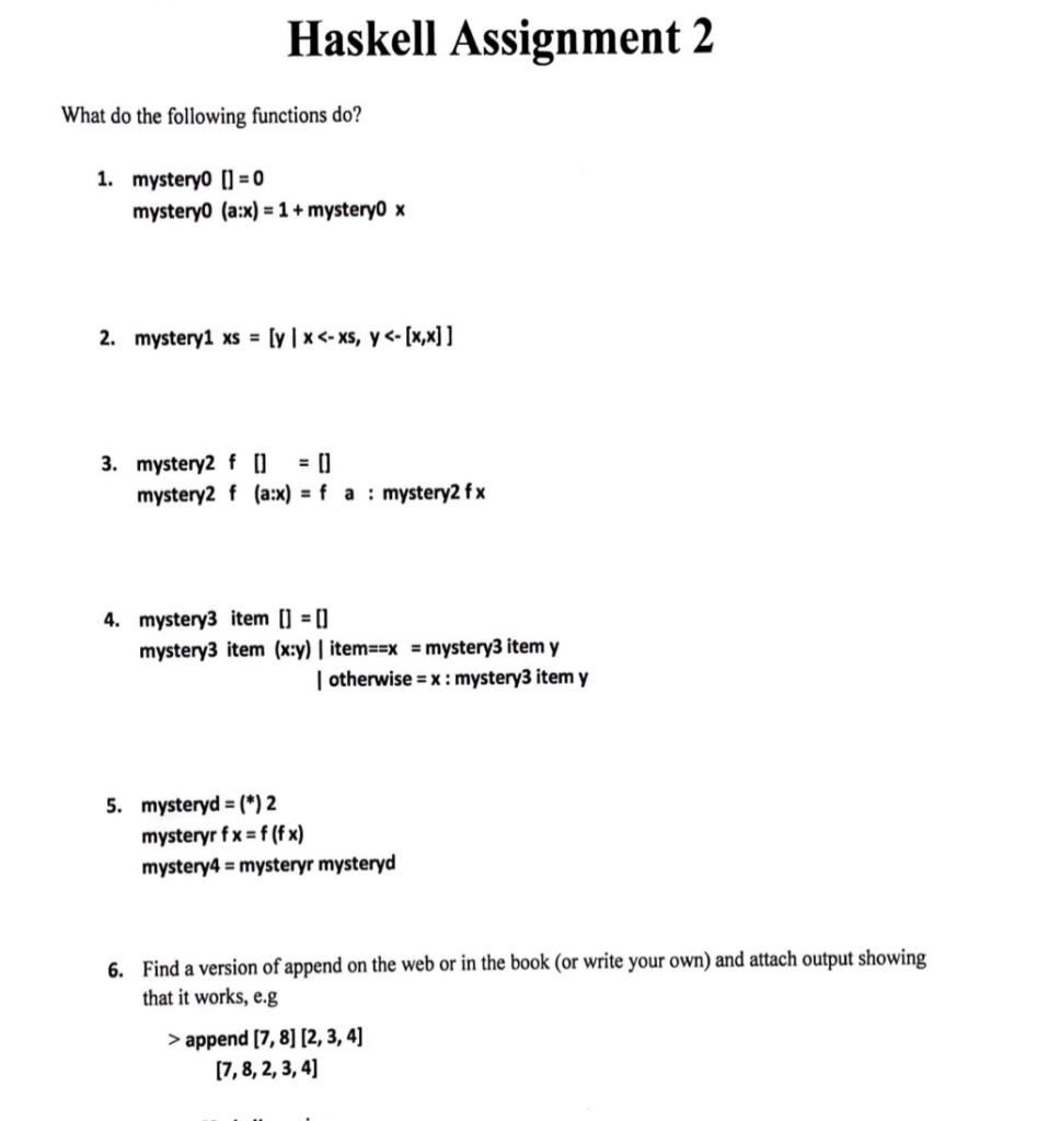 Solved Haskell Assignment 2 What do the following functions | Chegg.com