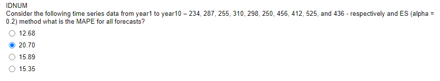 Solved IDNUM Consider the following time series data from | Chegg.com