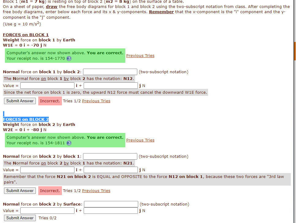 Solved Block 1(m1=7kg) is resting on top of block 2(m2=8 kg) | Chegg.com