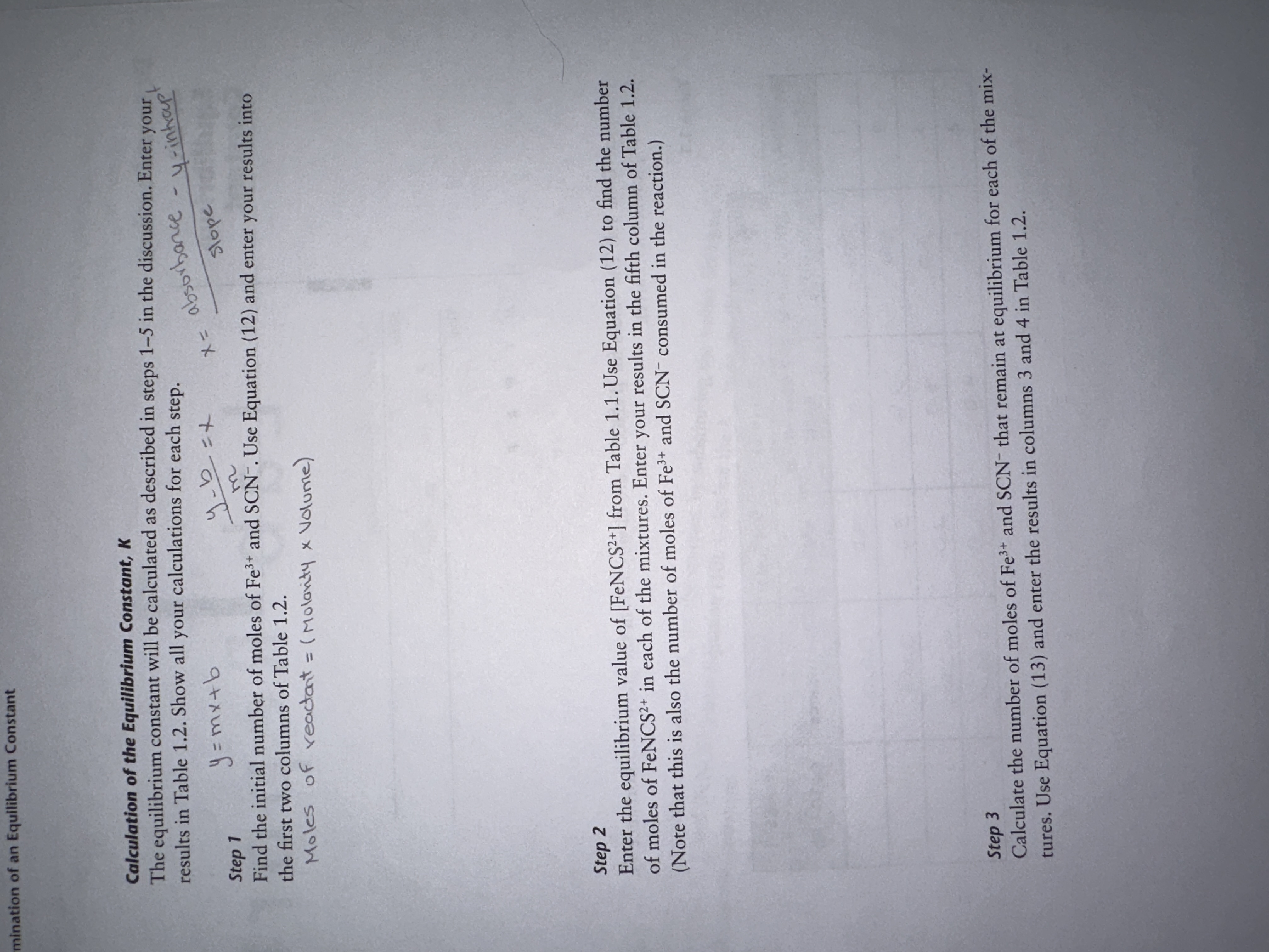 Solved Complete Table 1.1. The values for [FeNCS2+] are | Chegg.com