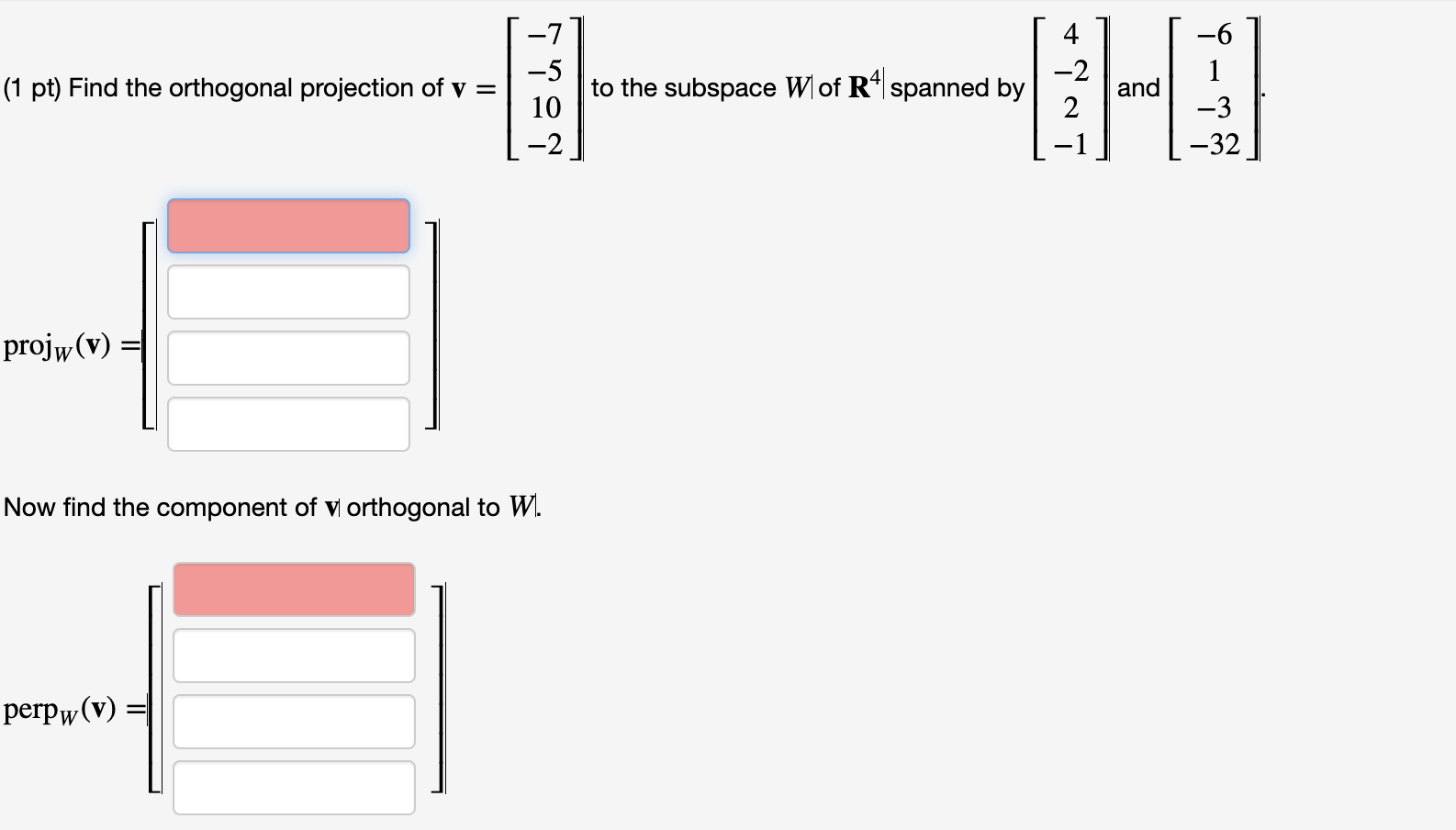 Solved (1 ﻿pt) ﻿Find the orthogonal projection of | Chegg.com | Chegg.com