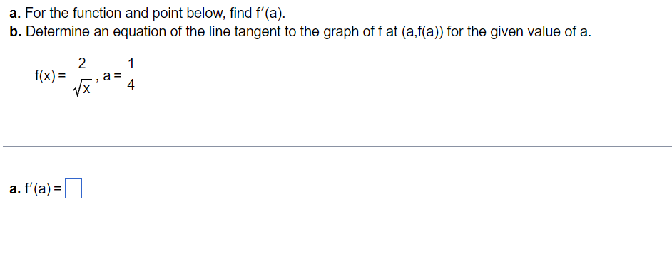 Solved a. For the function and point below, find f′(a). b. | Chegg.com