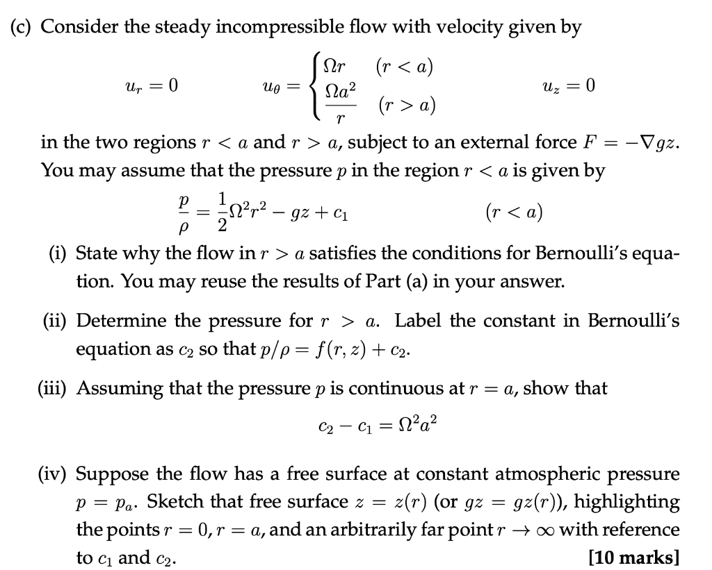 (c) Consider the steady incompressible flow with | Chegg.com