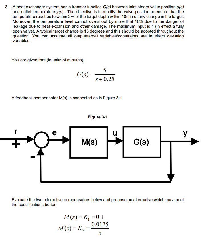 Solved 3. A heat exchanger system has a transfer function | Chegg.com