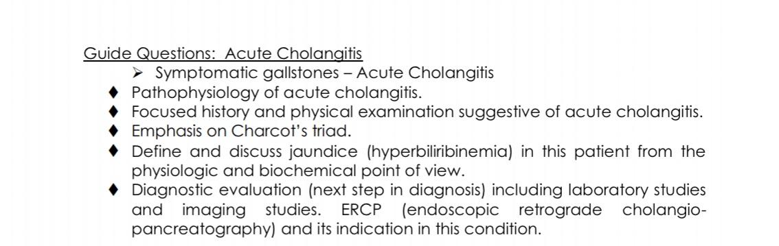 Solved Guide Questions: Acute Cholangitis → Symptomatic | Chegg.com